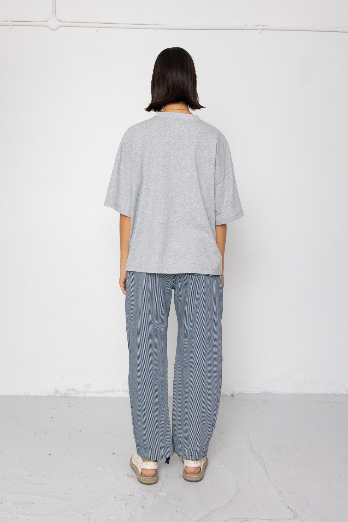 Folk Boyfriend T-Shirt - Embroidered Grey Melange