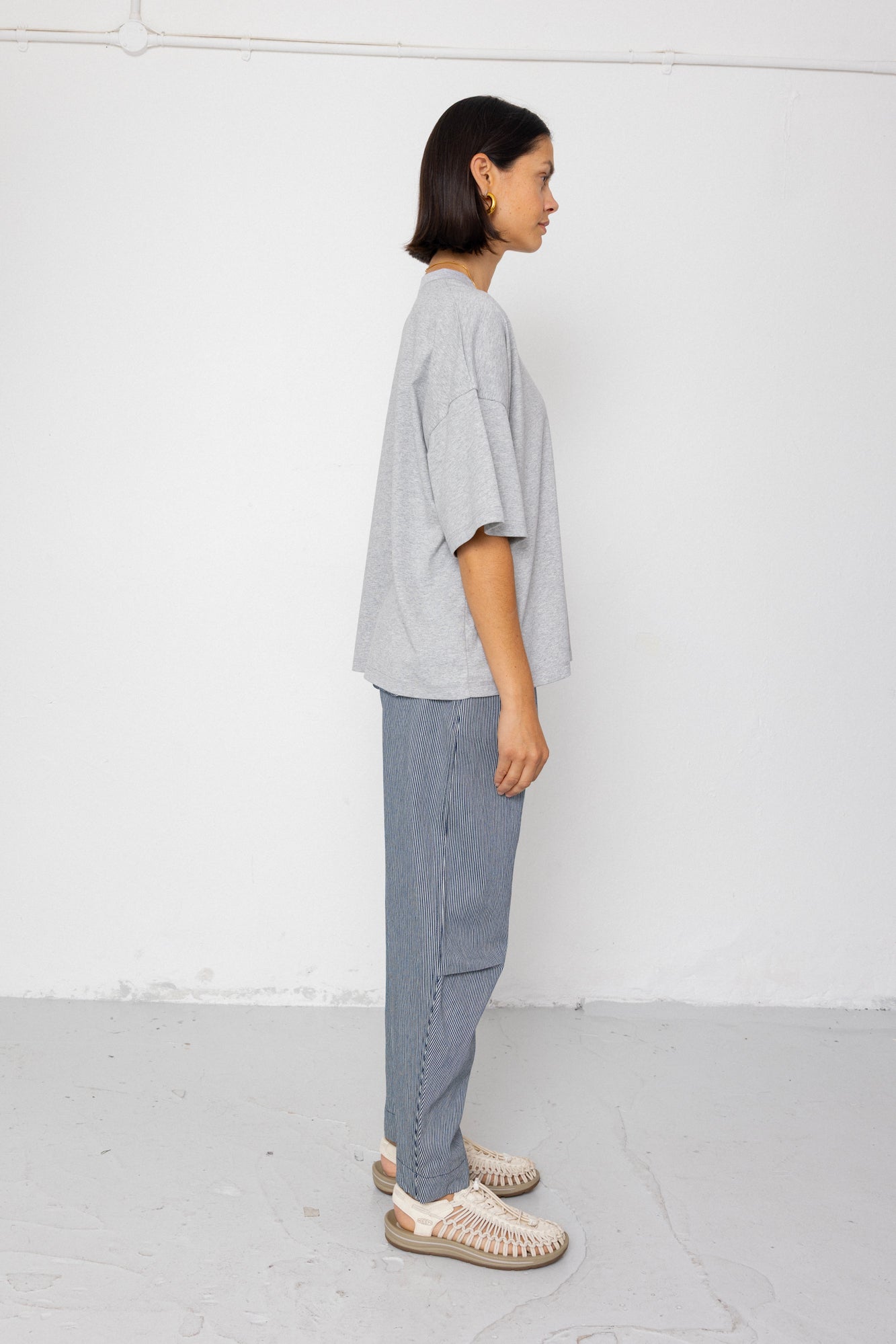 Folk Boyfriend T-Shirt - Embroidered Grey Melange