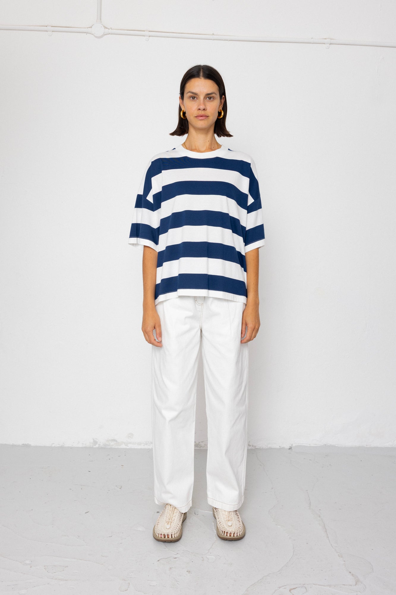 Folk Boyfriend T-Shirt - Off White / Indigo Blue