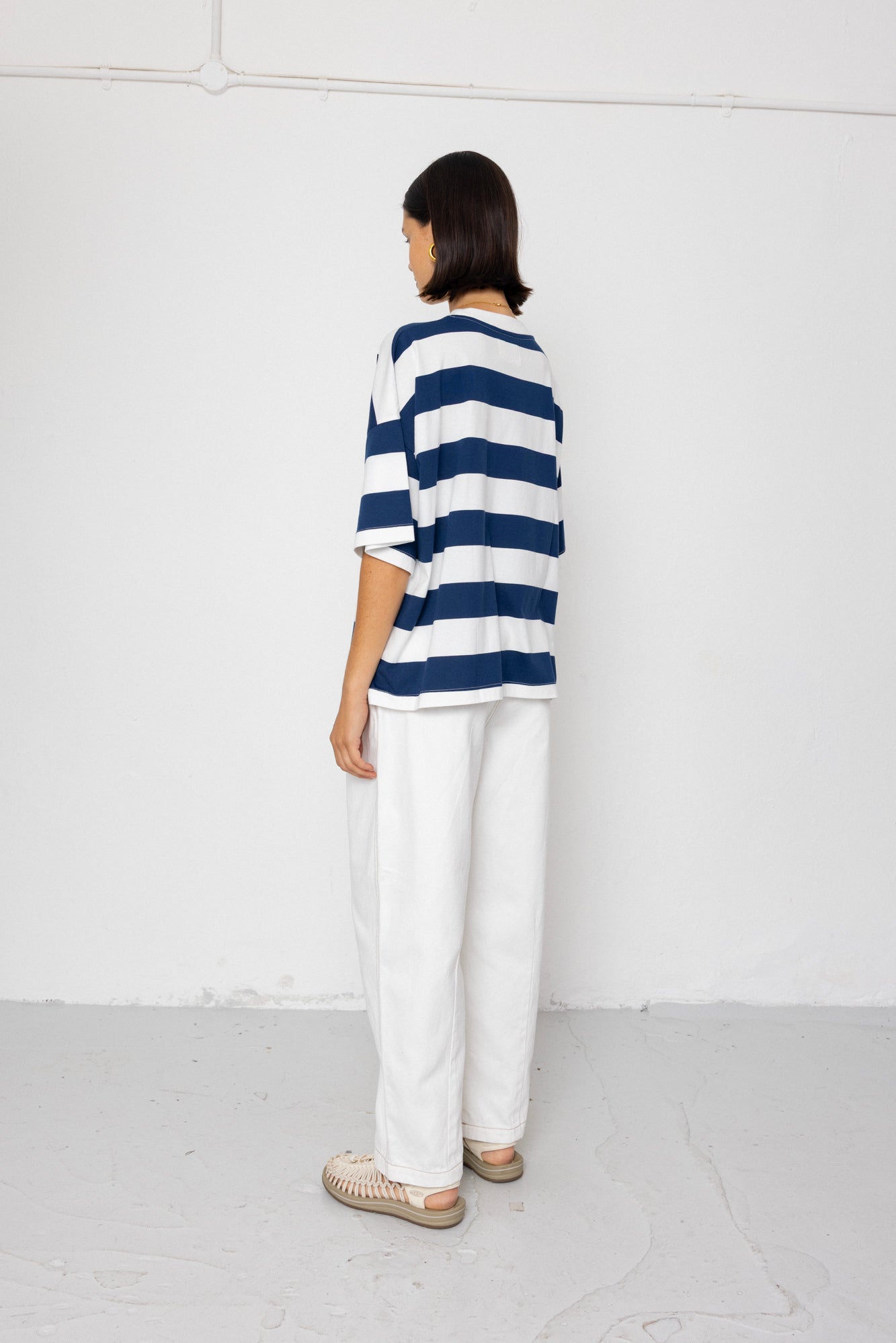 Folk Boyfriend T-Shirt - Off White / Indigo Blue