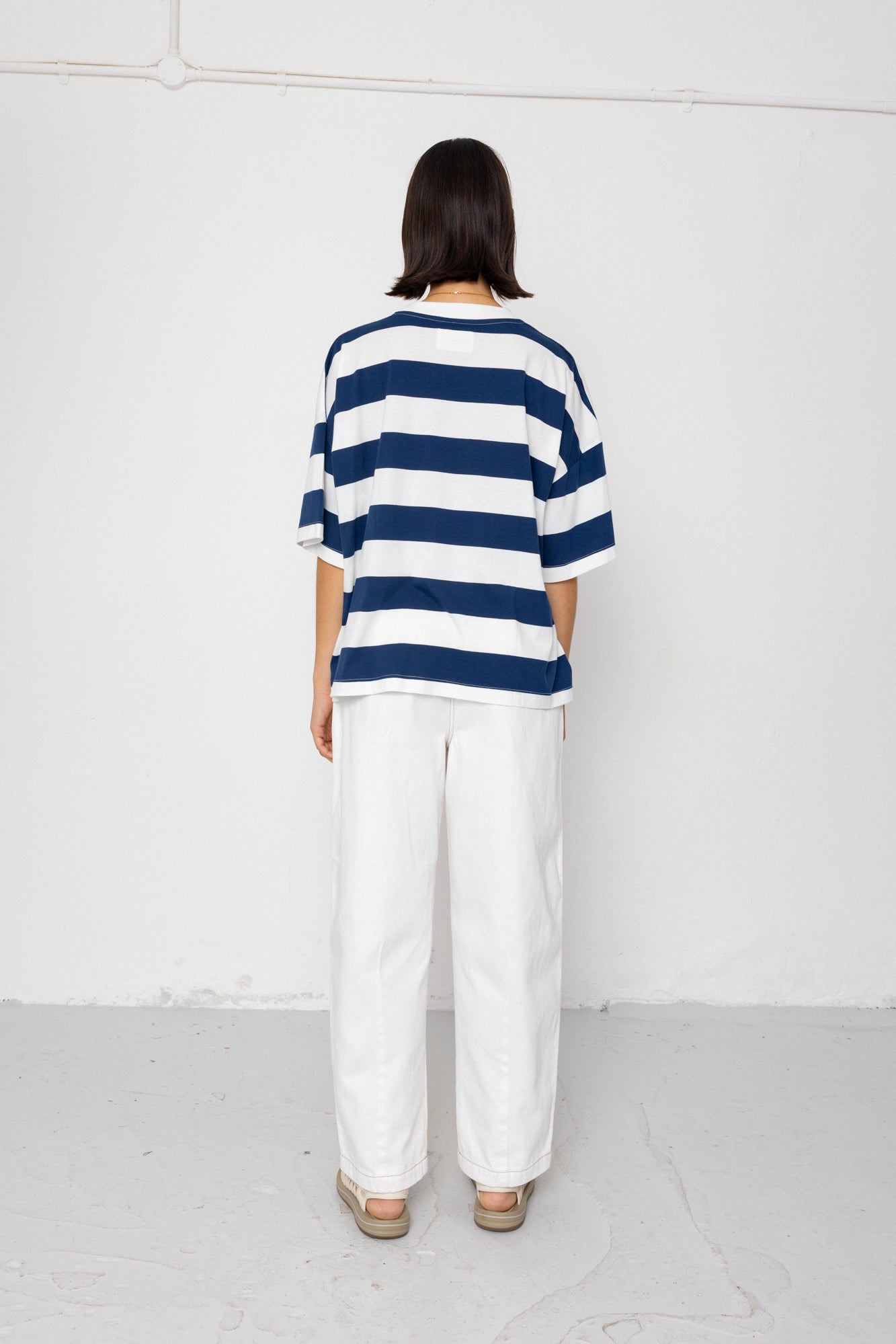 Folk Boyfriend T-Shirt - Off White / Indigo Blue