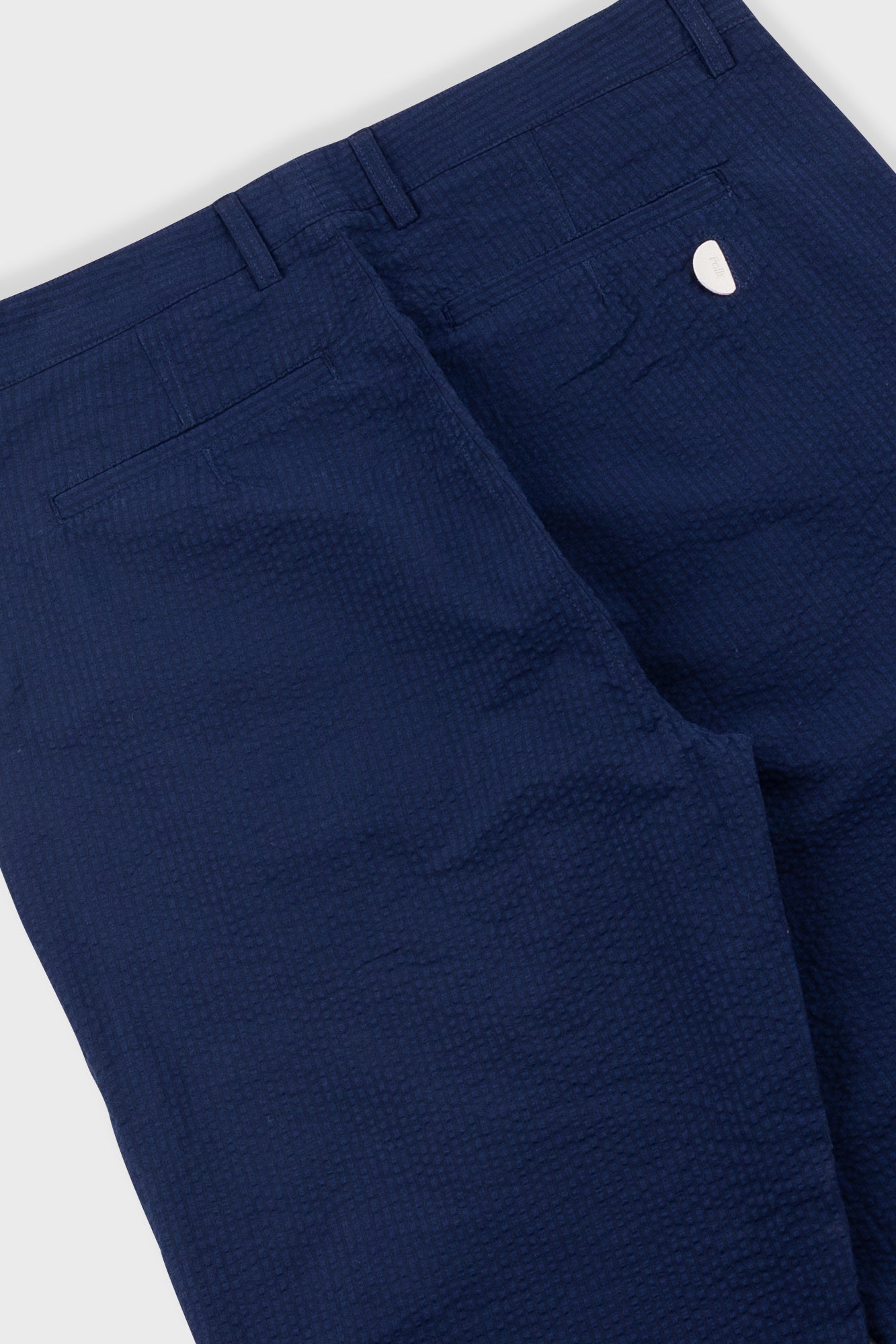 Folk Assembly Suit Trouser - Navy Crinkle Stripe