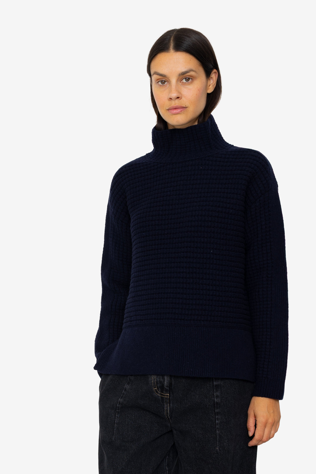 Folk Open Funnel Neck Jumper - Navy