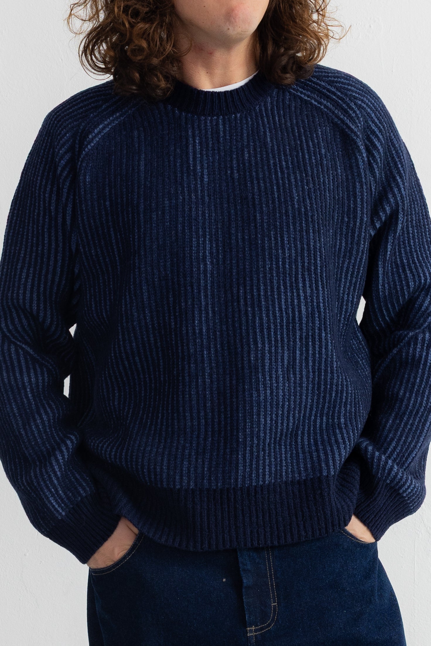 Plated Rib Crew - Navy / Soft Blue – Folk
