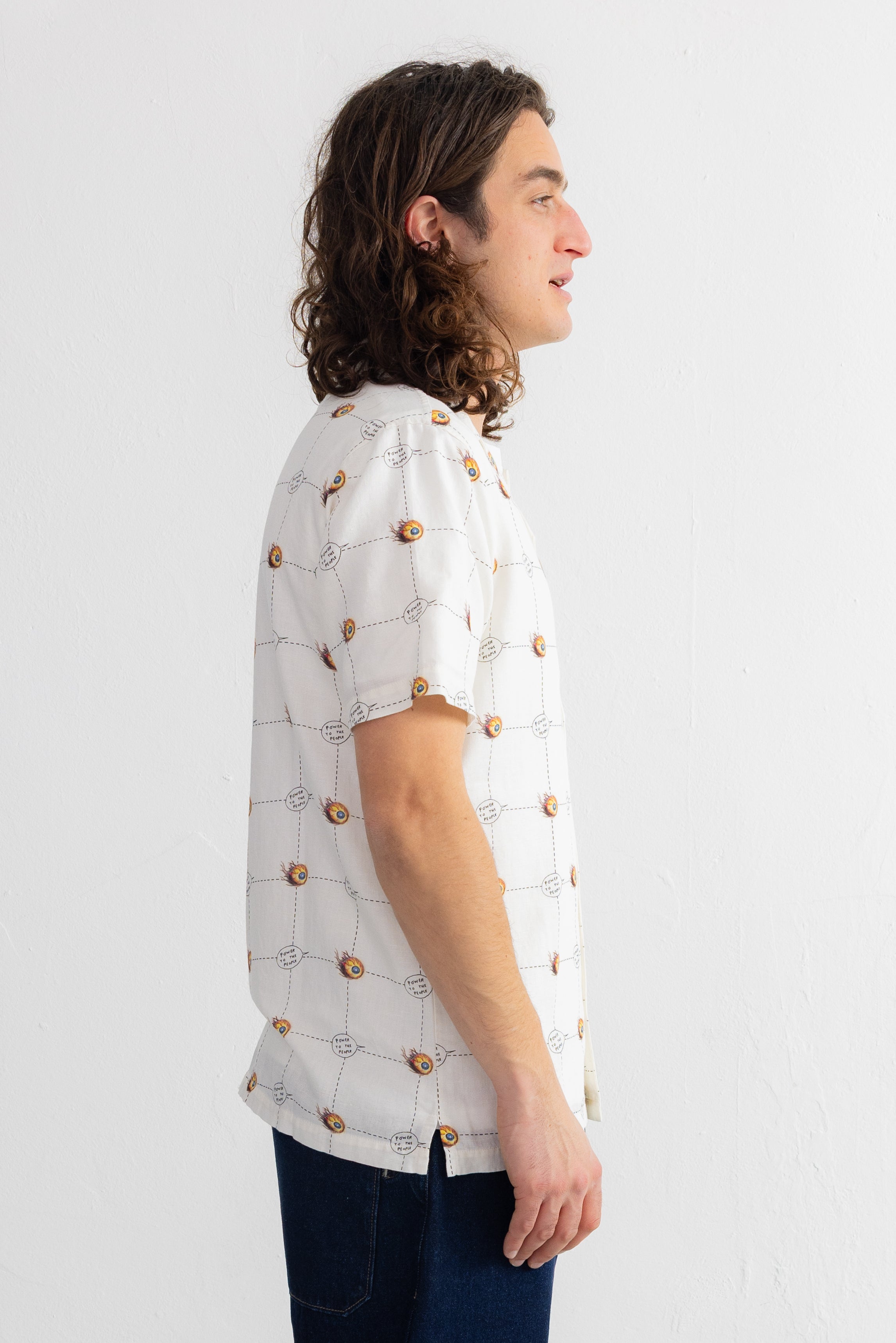 Folk Short Sleeve Soft Collar Shirt - Flaming Eye Grid | Daniel Johnston