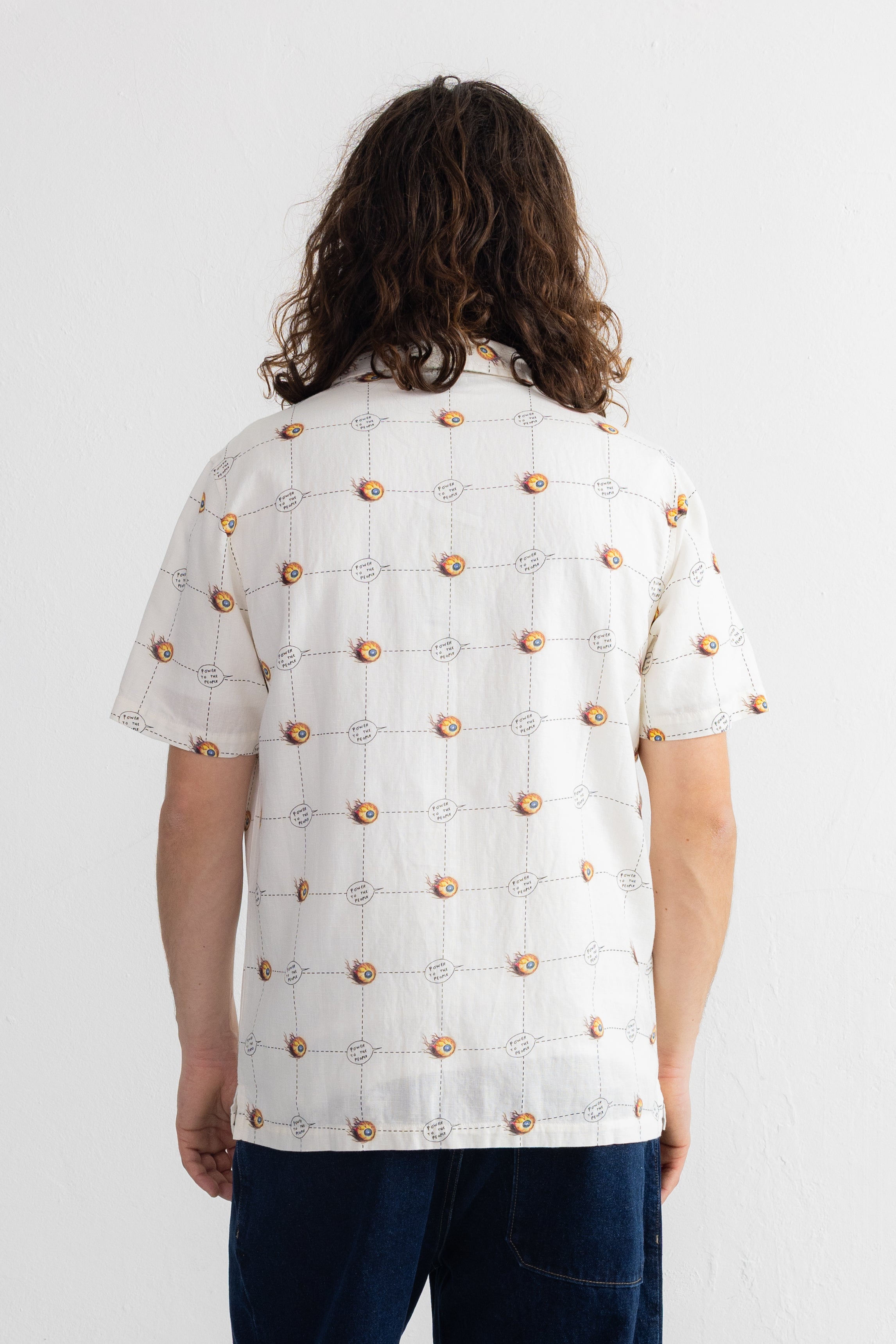 Folk Short Sleeve Soft Collar Shirt - Flaming Eye Grid | Daniel Johnston