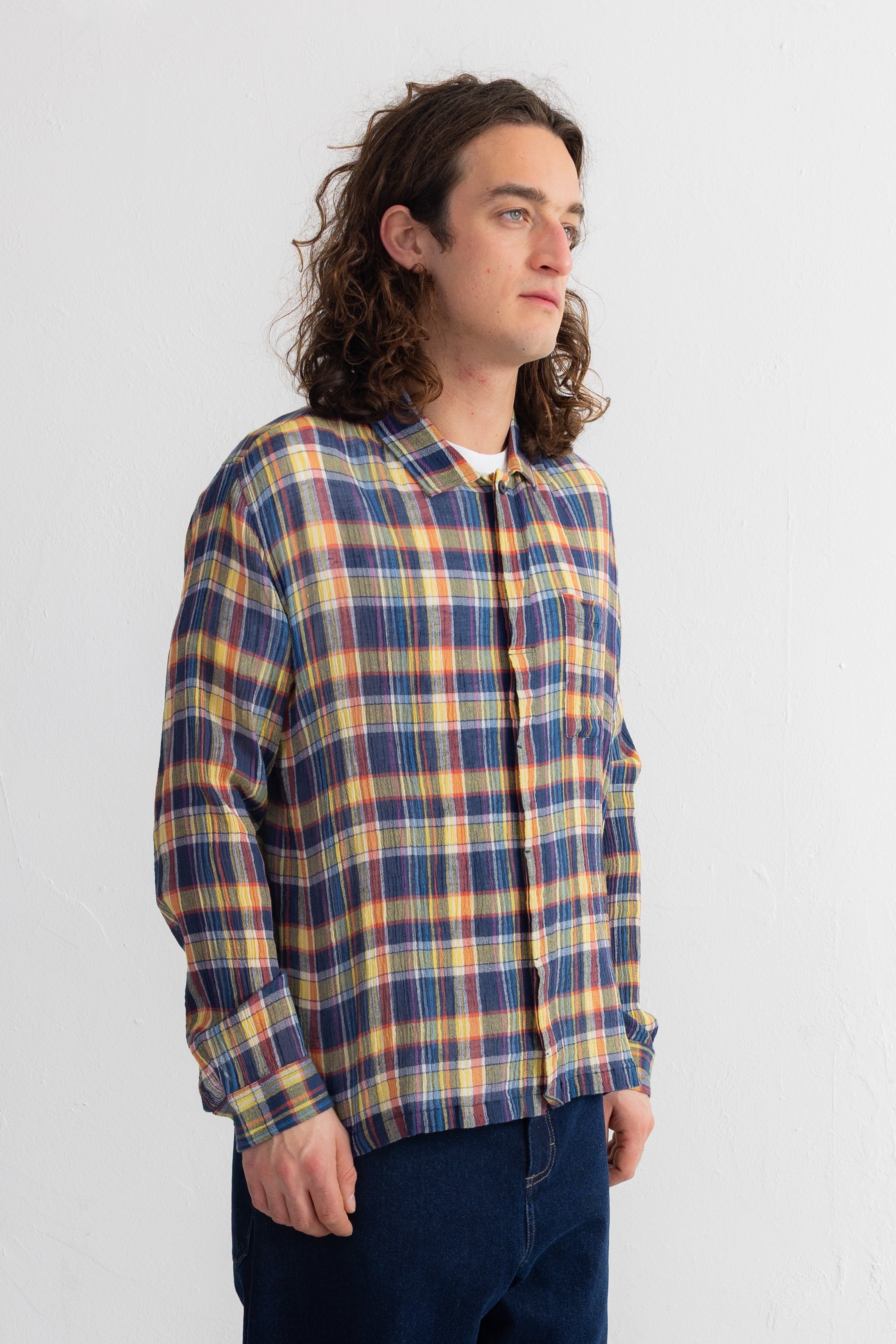 Folk Patch Shirt - Navy Multicolour Check