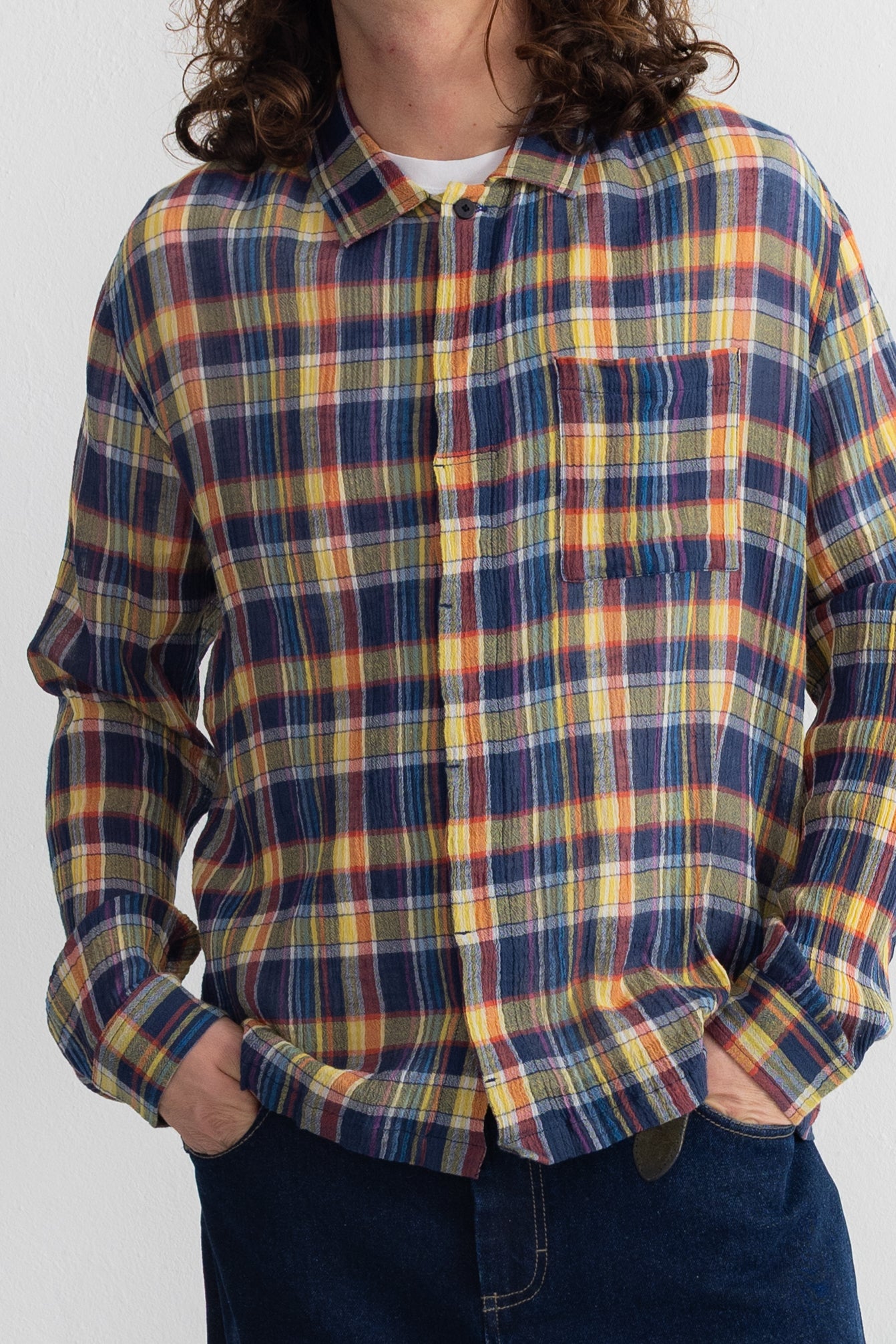 Folk Patch Shirt - Navy Multicolour Check